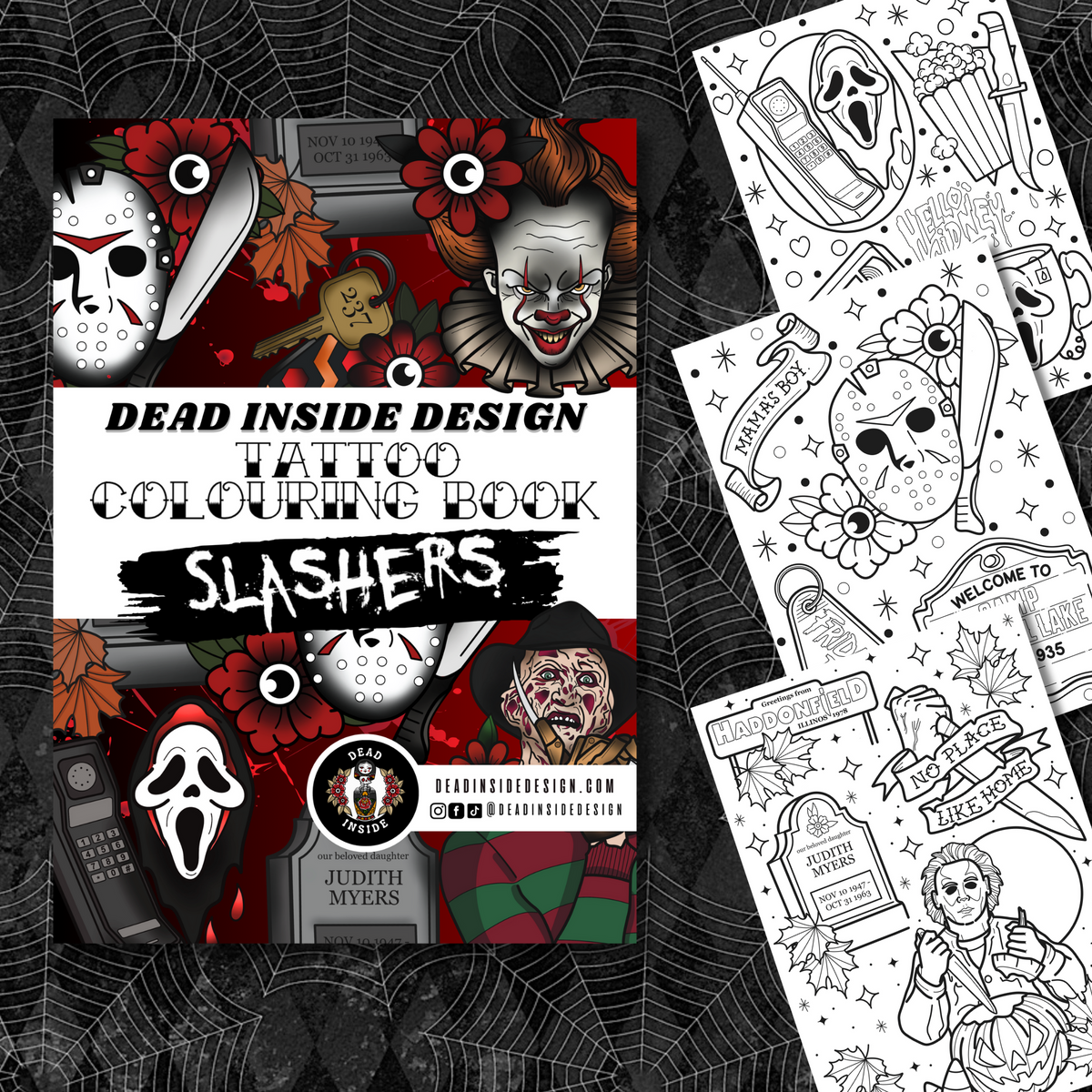 SLASHERS HORROR TATTOO COLOURING BOOK – Dead Inside Design